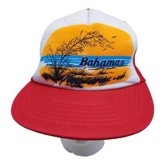 Accessories | Bahamas Hat Mesh White Red Orange Snapback Foam Beach ...